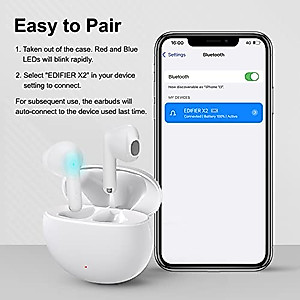 Edifier X2 Bluetooth Wireless Headphones Earbuds with Microphone, Lightweight Stereo in Ear Earphones 28H Playtime with Charging Case, White