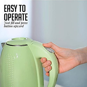 Ovente Portable Electric Kettle Stainless Steel Instant Hot Water Boiler Heater 1.7 Liter 1100W Double Wall Insulated Fast Boiling with Automatic Shut Off for Coffee Tea & Cold Drinks, Green KD64G
