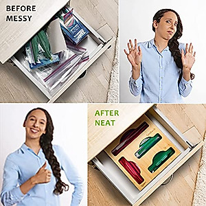 Wahopy Ziplock Bag Neat Organizer for Kitchen Drawer, Food Storage Bag Bamboo Dispenser Holder, Compatible with Gallon, Slider Quart, Sandwich and Snack Various Size Bag, Anti Slip, Easy to Use