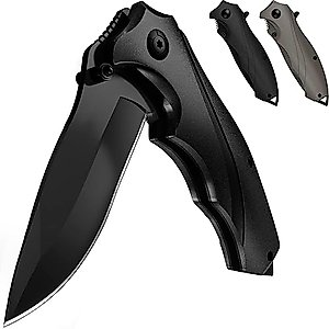 Tactical Knife for Men - Black Pocket Knife - Best Spring Assisted Knife with Glass Breaker and Pocket Clip - Cool Folding Knives for Military Work Self Defense Camping - Birthday Gifts for Dad 6495 B