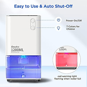 40oz Dehumidifiers for Home, EasyAcc Smart Dehumidifiers 320 sq. ft, with 7 Colorful Lights, 35dB Ultra Quiet, Auto Shut off, Dehumidifiers for Closets Bedroom Bathroom RV (Energy Saving)