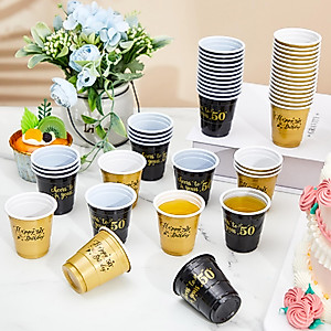 Ziliny 100 Pcs 50th Birthday Plastic Shot Glasses 2 oz Disposable Cups Bulk for Women Men Anniversary Wedding Party Decorations Favors