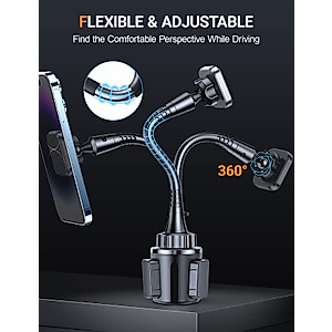 [Upgraded 15in] TORRAS Magnetic Car Cup Holder Phone Mount Adjustable Gooseneck Cup Holder Phone Holder for Car Compatible with iPhone Samsung and All Cell Phones