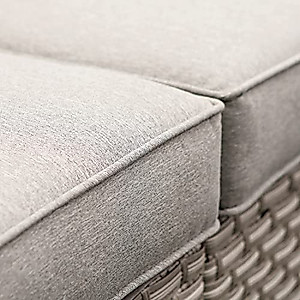 SUNBURY 5-Pieces Outdoor Furniture Set, All-Weather Wicker Patio Conversation Sets Sectional Sofa w 3 Pillows, Cushions, Coffee Table, Ottoman, Patio Furniture Set for Backyard Garden Pool (Grey)