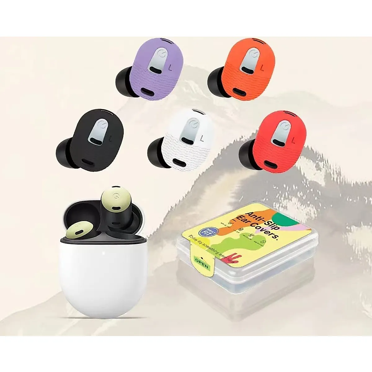 JNSA Compatible with Google Pixel Buds Pro Earbuds Cover Anti-Slip Covers Tips Ear Gels Accessories, Fit in The Charge case, 5 Color 5 Pairs Anti Slip