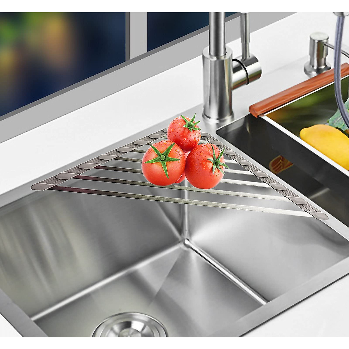 Ahyuan Corner Sink Dish Drainer Over The Sink Dish Drying Rack Corner Dish Rack SUS304 Cubic Stainless Still Kitchen Sponge Holder Corner Sink Sponge Caddy Dish Rack (Gray)