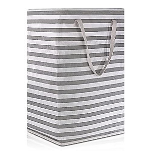 Collapsible Laundry Hamper with Handles, Large Laundry Basket 75L Freestanding Square Storage Bin Towels Toy Clothes Organizer Canvas Waterproof Laundry Baskets for Home Travel School (Grey White)