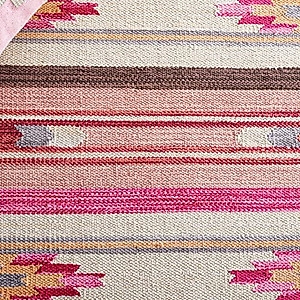 SAFAVIEH Cotton Kilim Collection 4' x 6' Red / Ivory KLC301Q Handmade Southwestern Boho Tribal Cotton Area Rug