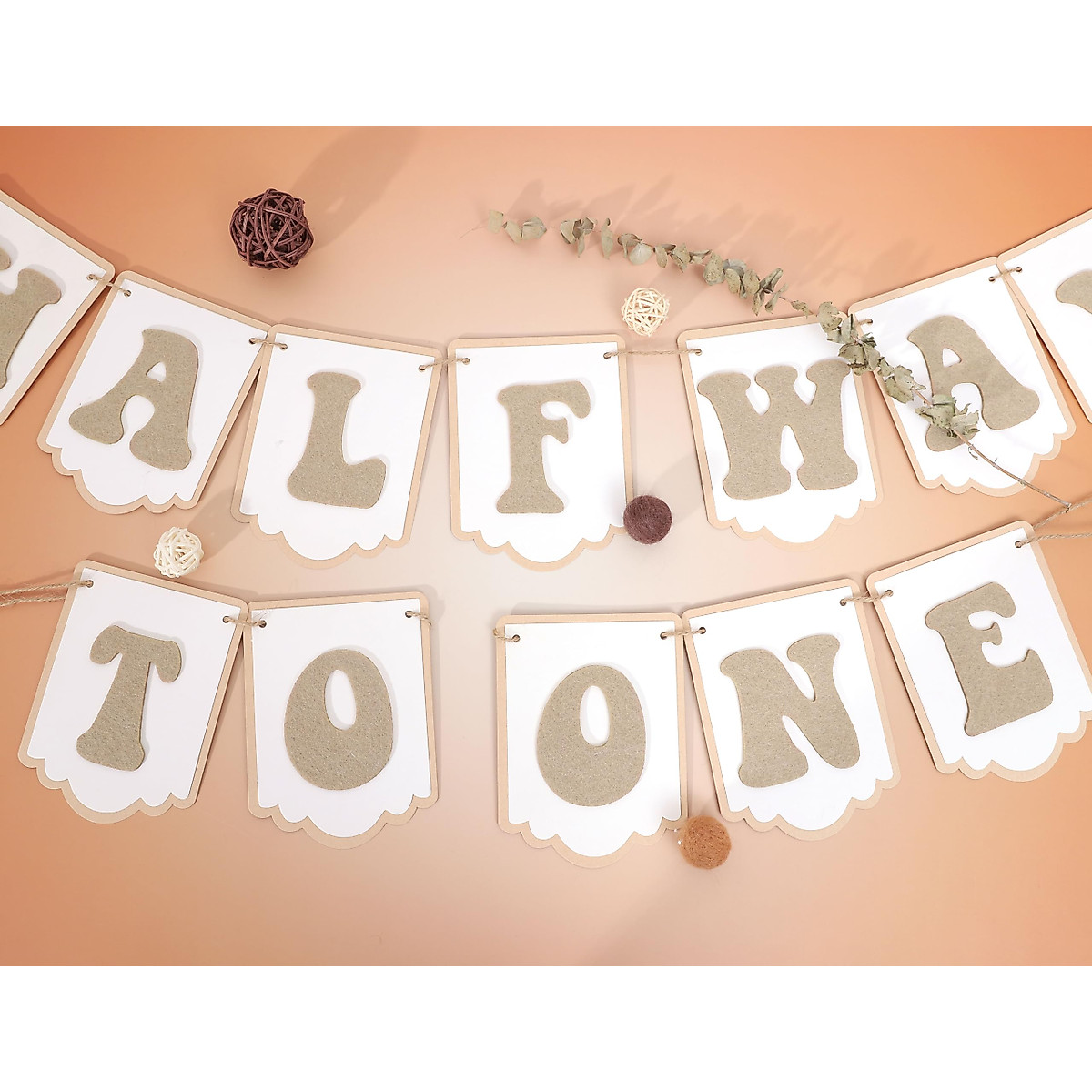 Half Way To One Banner for Baby - Baby 1/2 Birthday Party Decorations,Half Birthday Banner For Boys Girls,Neutral Rustic Baby Shower Party Decor,Six Months Baby Happy Birthday Banner Photo Props (HALF