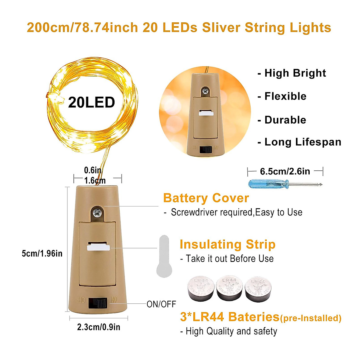 VOOKRY Wine Bottle Lights with Cork, 20 LED 8 Pack Battery Operated Cork Fairy String Lights Waterproof Mini Copper Wire Bottle Lights for Jar DIY, Party Wedding Gifts, Bar Decoration, Warm White