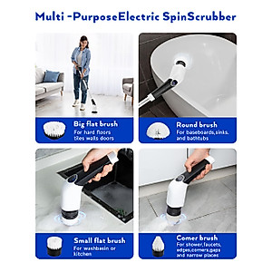 cllis Electric Spin Scrubber, Shower Scrubber with Long Handle & 8 Replaceable Brush Heads, 3 Speeds Cleaning Brush Power Scrubber, Adjustable Extension Handle Spin Brush for Cleaning Bathroom,Tub