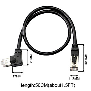 Cat5 Ethernet Cable,RJ45 Male to Male 90 Degree Internet Network LAN Cable Patch Cord for PC, Router, Modem, Printer, Xbox, PS4-1.5FT (Angle Right)