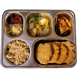 AIYoo Set of 2 Stainless Steel Rectangular Divided Plates Tray 5 Sections Dinner Plates for Adults - Unbreakable Metal Plate for Campers, and Portion Control Reusable Plate