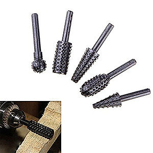 KangTeer Rotary Wood Rasp 5pcs Rotary File Set 1/4" Shank Wood Carving Rotary Burr Polishing Drill Bits(Gary)