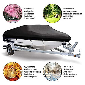 NEVERLAND Trailerable Boat Cover 17-19ft,Made of Reinforced Waterproof 420D Oxford Fabric Fits V Shape/V-Hull and Tri-Hull Runabouts Pro-Style Bass Boats.Fit Length 17-19ft,Beam Width up to 102".