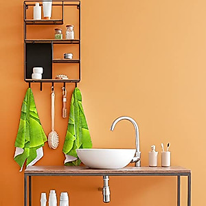 Green Leaf Dish Towel 2PC Hand Towels for Bathroom 15" x 30" Absorbent Soft for Hand, Face, Kitchen, Hotel, Spa, Gym, Swim