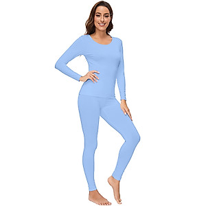 WiWi Soft Viscose from Bamboo Underwear for Women Thermal Long Johns Sets Super Warm Base Layer Top Pants Pajamas Set S-3X, Sky Blue, Medium