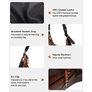 Over Earth Genuine Leather Hobo Bags for Women Medium Soft Leather Purses Casual Shoulder Bags and Handbags(O106-2E Brown/Black)