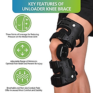 Komzer OA Unloader Knee Brace, Osteoarthritis of the bone on bone Knee Support, Rheumatoid Arthritis, Knee Joint Pain and Degeneration (Black, Right)