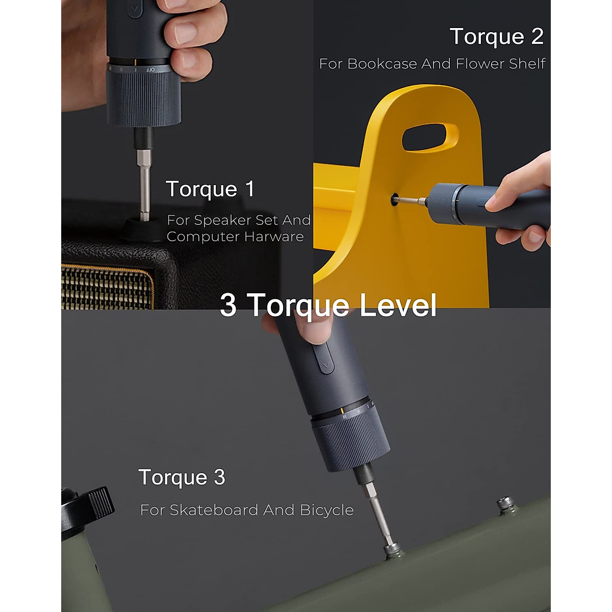 HOTO Electric Screwdriver, 3.6V Cordless Screwdriver Set, All-in-One Design, USB-C Charging Cable, Manual & Electric, LED Shadowless Light, 3 Torque, 5N.m 1500mAh, 12 Pcs Bit for Electrical Repairs