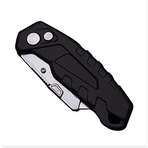 Edward Tools Folding Utility Knife with SK5 Replacement Blades - Foldable Razor Knife with Locking Release Button - Metal Belt Clip - Quick Snap Lock Blade Change - Wire Stripping Notch (1)