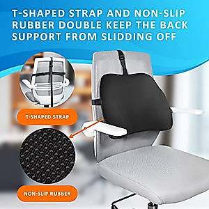 Lumbar Support Pillow for Office Chair for Back Pain Relief - Mini Lumbar Pillow Office Chair Back Support with Height Adjustable Strap - High Density Memory Foam Back Pillow Back Support Office Chair