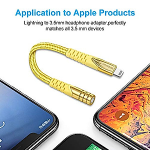WFVODVER Headphones Adapter for iPhone 12 [MFI] Lightning to 3.5mm Adapter Earphones Audio Jack Converter for iPhone 7 7P 8 8P X XR XS XS Max 11(Yellow)
