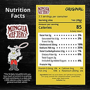 Mingua Beef Jerky in Original Flavor - Nitrite-Free Dried Meat - 100% US Beef (Two 3.5-Ounce Bags)