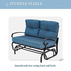 SUNCROWN Outdoor Swing Glider Chair, Patio 2 Seats Loveseat Rocking Chair with Cushions, Steel Frame Furniture - Peacock Blue