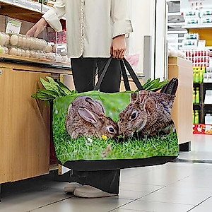 KQNZT Reusable Grocery Bags, Large Foldable Reusable Shopping Tote Bags Bulk for Groceries, Waterproof Kitchen Cloth Produce Bags with Long Handles, Brown Rabbit