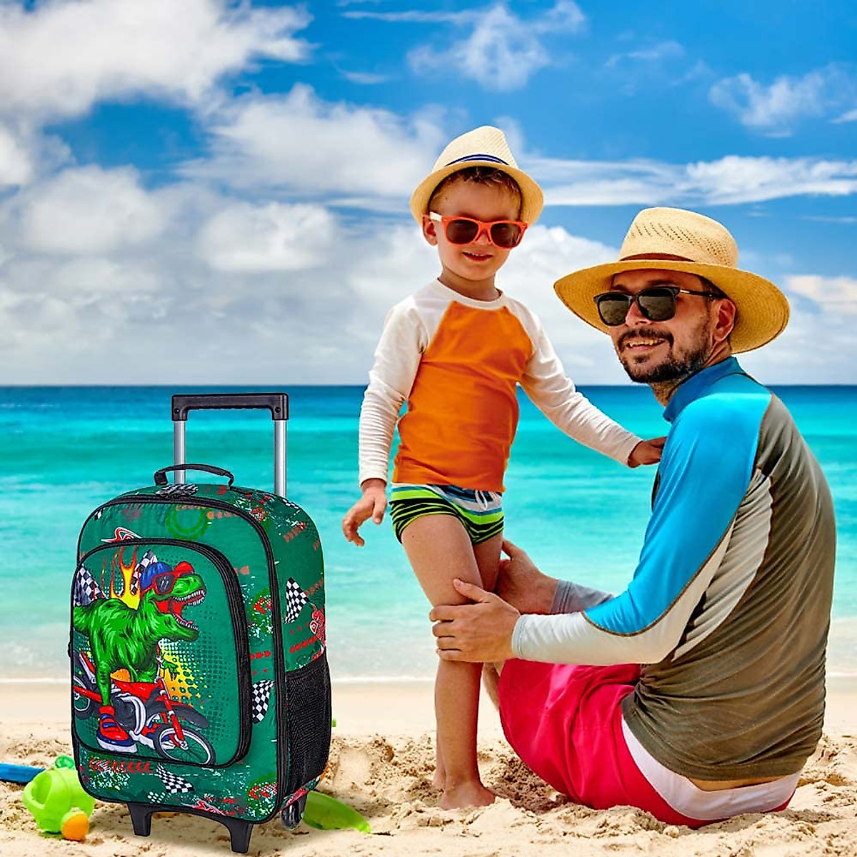 UFNDC Kids Luggage for Boys, Dinosuar Suitcase Rolling with Wheels，Travel Carry on for Children Toddler Elementary