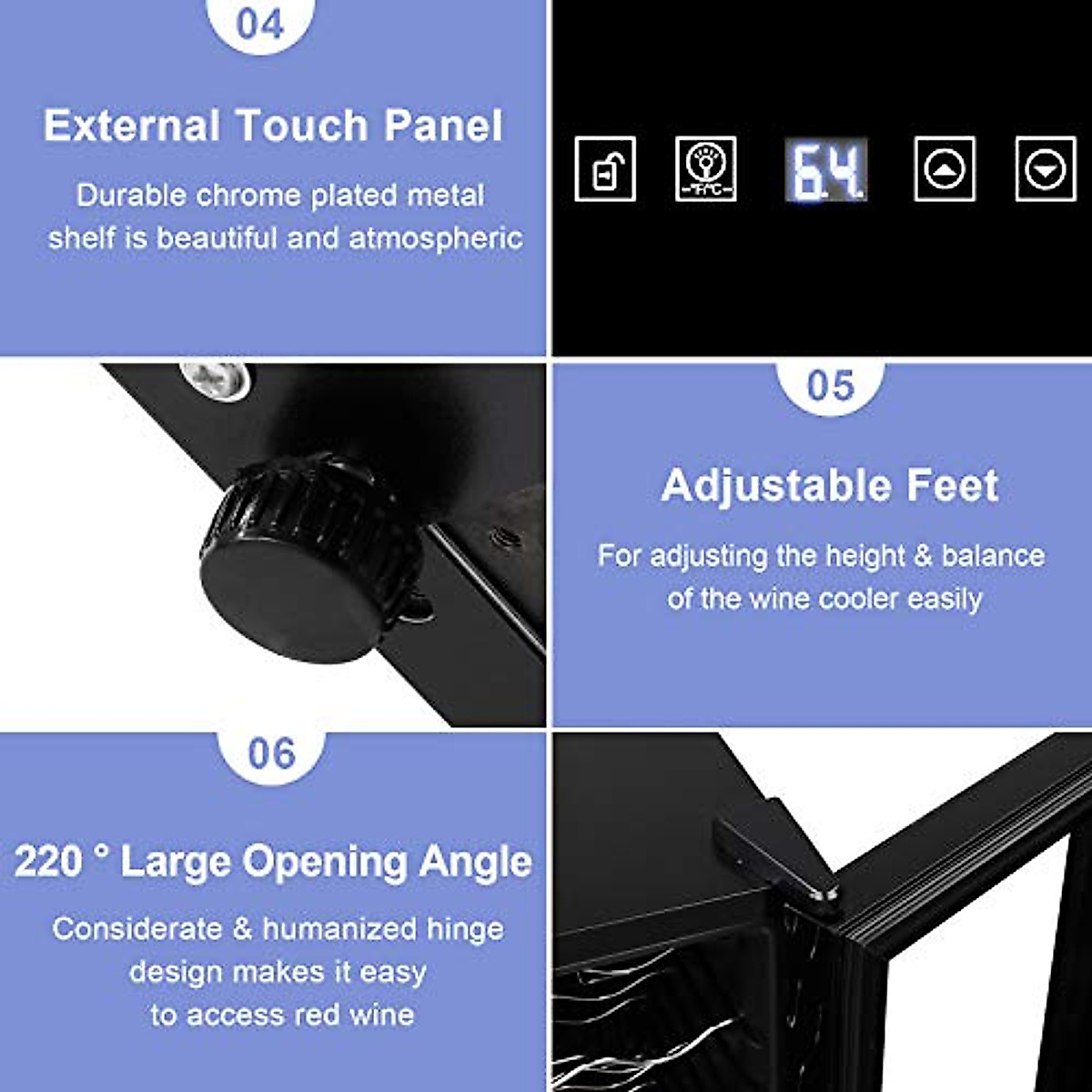 19 Bottle Wine Cooler Refrigerator, Freestanding Compressor Wine Chiller, Beverage Wine Fridge with Digital Temperature Control & Double-layer Glass Door for Red White Wine, Champagne, Beer