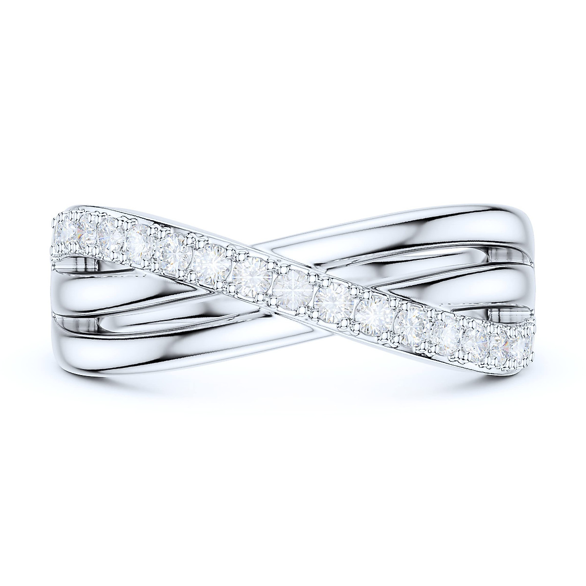 PRSTANI Sterling Silver X Shape One Row Simulated Round Brilliant Cut Diamonds Cross Two Split Shanks Wedding Ring (9)