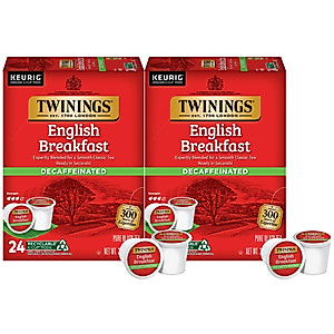Twinings Decaf English Breakfast Tea K-Cup Pods for Keurig, Naturally Decaffeinated Black Tea, Smooth, Flavourful, Robust, 24 Count (Pack of 2), Enjoy Hot or Iced