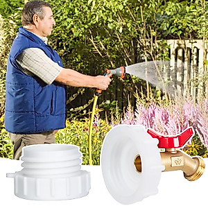 WADEO IBC Tote Adapter, 2.44" Fine Thread Adapter for 275-330 Gallon IBC Tote Tank, Brass Water Shut-Off Valve Faucet (1/2" Male NPT Inlet ×3/4" GHT Outlet) - with Garden Hose Quick Connector, White