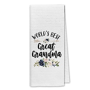 DIBOR World’s Best Great Grandma Floral Kitchen Towels Dish Towels Dishcloth,Best Grandma Decorative Absorbent Drying Cloth Hand Towels Tea Towels for Bathroom Kitchen,Grandma