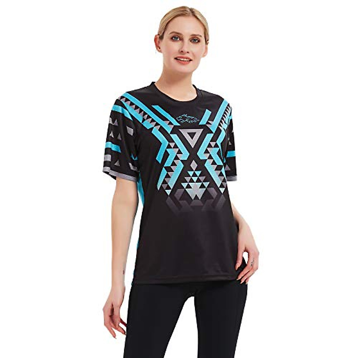 Wisdom Leaves Women Mountain Bike Shirt Short Sleeve MTB Jerseys Breathable/Moisture-Wicking Black