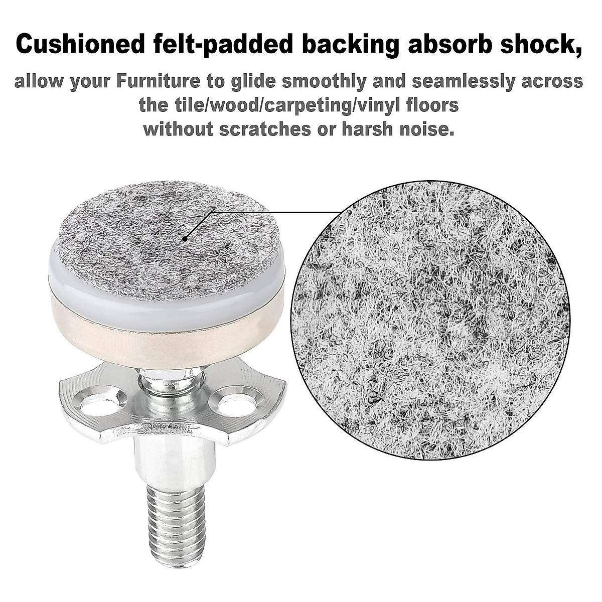 Heavy Duty Furniture Leveling Feet Adjustable Furniture Leg Levelers for Tables Chairs Cabinets Sofa Raiser, Support 1320LBs, T- Nut Kit 3/8”-16 Thread, Large Base,w/ 4 Felt Pads,12 Screws (4 Pack)