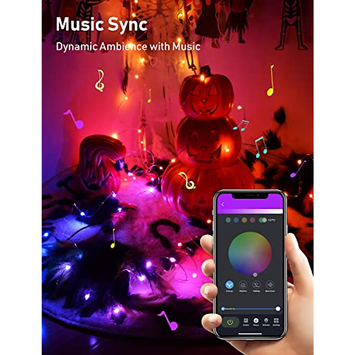 Probro Smart Fairy Lights, 66ft WiFi Dynamic Halloween Lights Work with Alexa Google Home RGB Color Changing Christmas Lights Outdoor 44 Modes Music Sync String Lights Bedroom for Halloween Christmas