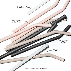 bkr Little Tutu Sip Kit Bundle - 16 oz/500ml Smooth Glass Water Bottle with Removable Silicone Sleeve and Carrying Loop + Set of 3 Soft Silicone Angled Straws + Straw Cap - Ballet Pale Peachy Pink