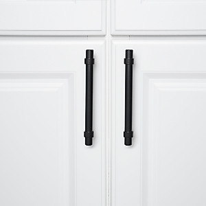 Amazon Basics Straight Bar Cabinet Handle, 6.63-inch Length (5-inch Hole Center), Flat Black, 10-Pack