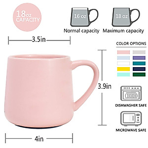 Bosmarlin Large Glossy Ceramic Coffee Mug, Pink Tea Cup for Office and Home, 18 oz, Suitable for Dishwasher and Microwave, 1 Pack (Pink)