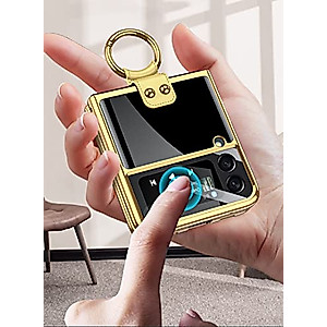 SHIEID Samsung Z Flip 4 Case, Z Flip 4 Case with Ring Phone Case, Electroplating Color Painting Tempered Glass Protective Cover for Samsung Galaxy Z Flip 4 5G, Limited Edition Gray