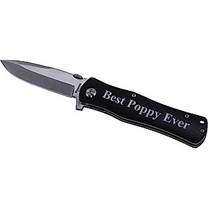 Best Poppy Ever Folding Pocket Knife - Great Gift for Father's Day, Birthday, or Christmas Gift for Dad, Grandpa, Grandfather, Papa (Black Handle)