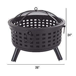 Fire Pit Set, Wood Burning Pit - Includes Spark Screen and Log Poker - Great for Outdoor and Patio, 26Â” Round Metal Firepit by Pure Garden