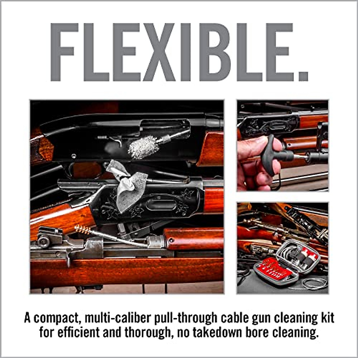Real Avid Gun Boss Universal Cable 17-Piece Multi Caliber Gun Cleaning Kit for 12 & 20 gauge shotguns, .17 - .45 cal Hunting Rifles & Handguns Complete Gun Cleaning System w/ Compact Zippered Case