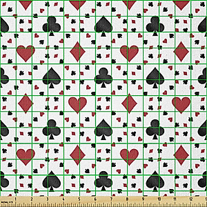 Ambesonne Casino Fabric by The Yard, Poker Cards Advertising Holidays Getaways Tourist Destinations Pleasure Art Print, Stretch Knit Fabric for Clothing Sewing and Arts Crafts, 1 Yard, Black Red