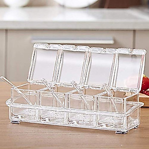 Clear Seasoning Rack Spice Pots by AIQI - 4 Piece Acrylic Seasoning Box - Storage Container Condiment Jars - Cruet with Cover and Spoon