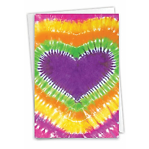 NobleWorks - 1 Hilarious All Occasions Blank Humor Greeting Card with 5 x 7 Inch Envelope - Vibrant Color, Groovy Vibes for Men and Women (1 Card) - Tie-Dye Hearts C9162IOCB