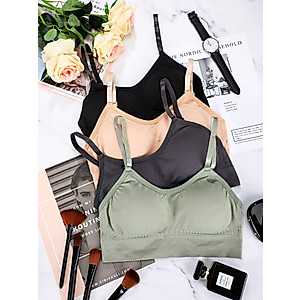 4 Pieces Neck Bralettes Wireless Cami Bra Tank Top Bra Sports Bra for Women Girls (Black, Green, Dark Grey, Pink,Small)